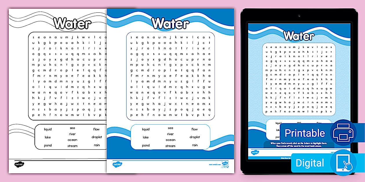 Water Word Search for K-2nd Grade (teacher made) - Twinkl