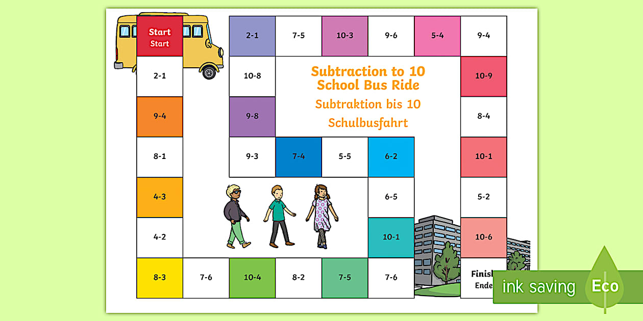 Subtraction Bus Board Game English/German - Subtraction Bus Board Game