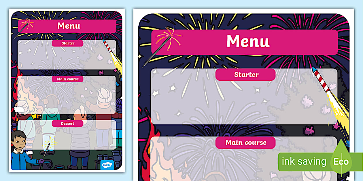 Fireworks-Themed Editable Menu (teacher made) - Twinkl