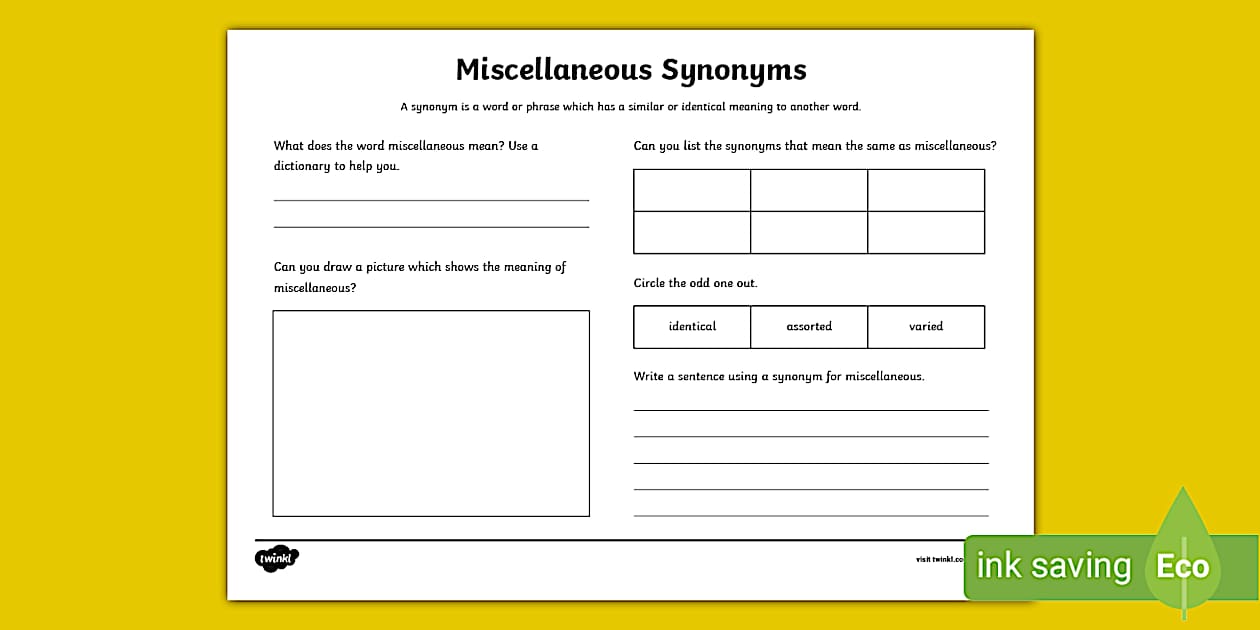 Miscellaneous Synonyms Worksheet