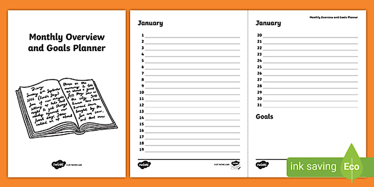 Editable Bullet Journal Monthly Overview and Goals Planner