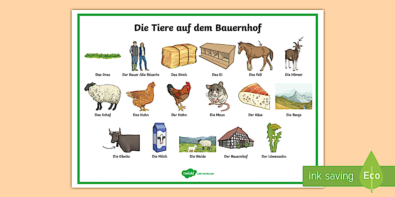 Key Vocabulary Farm Animals Word Mat German - Twinkl