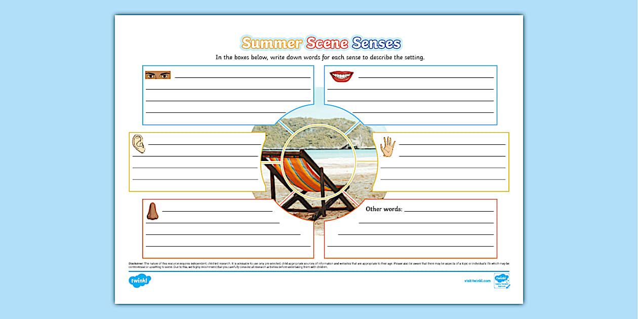 Summer Scene Senses Mind Map (teacher made) - Twinkl