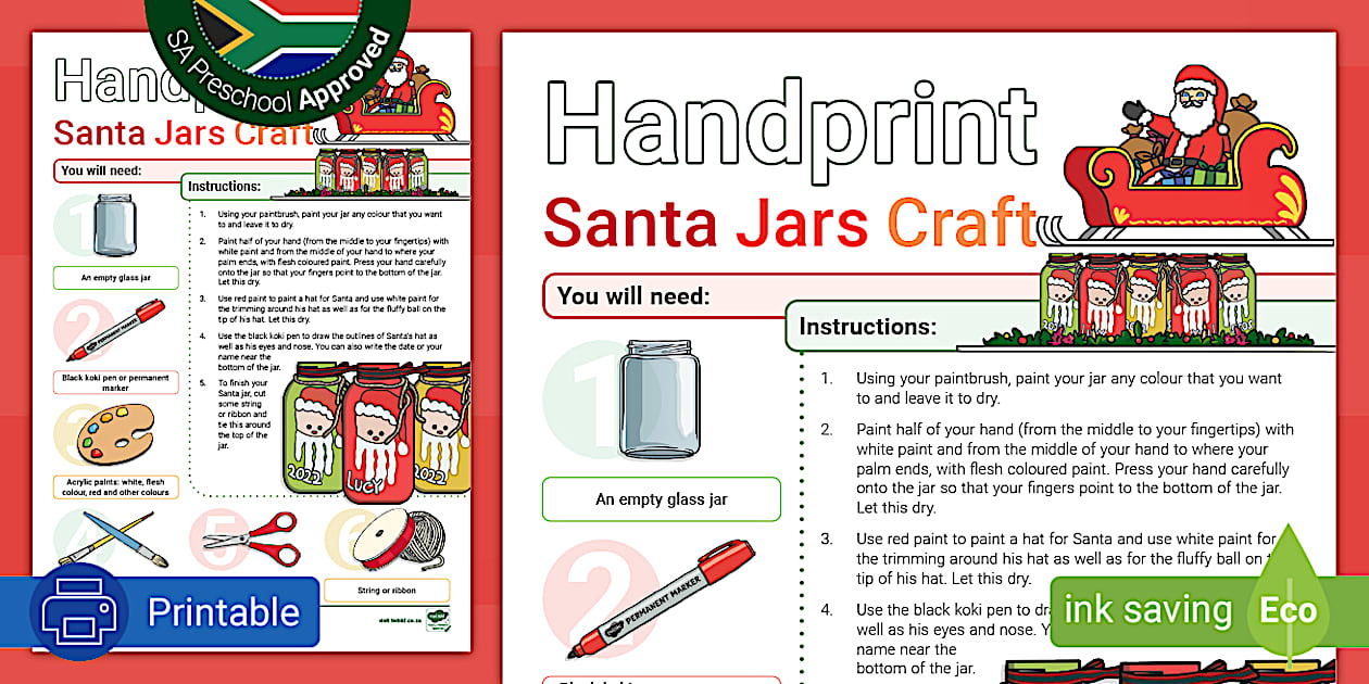 Handprint Santa Jars Craft - Twinkl South Africa - Twinkl