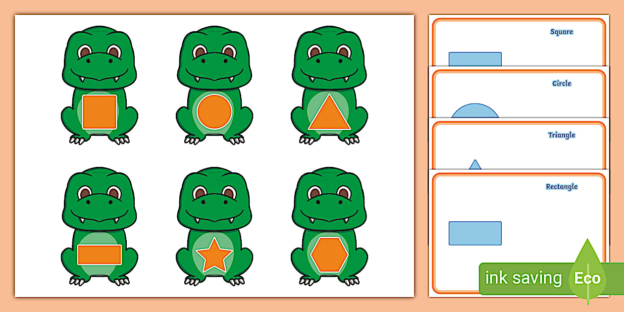 2D Shape Dinosaur Sort and Match (teacher made) - Twinkl