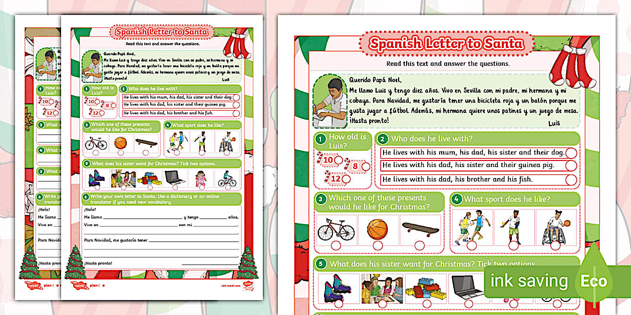 👉 Spanish: Letter to Santa Reading Activity - Twinkl