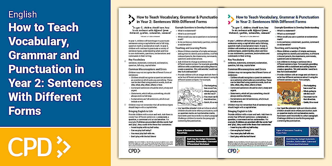 How to Teach Vocabulary, Grammar and Punctuation in Year 2: Sentences With