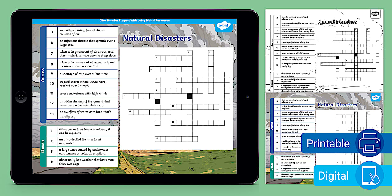 Natural Disasters Vocabulary Crossword for 6th-8th Grade