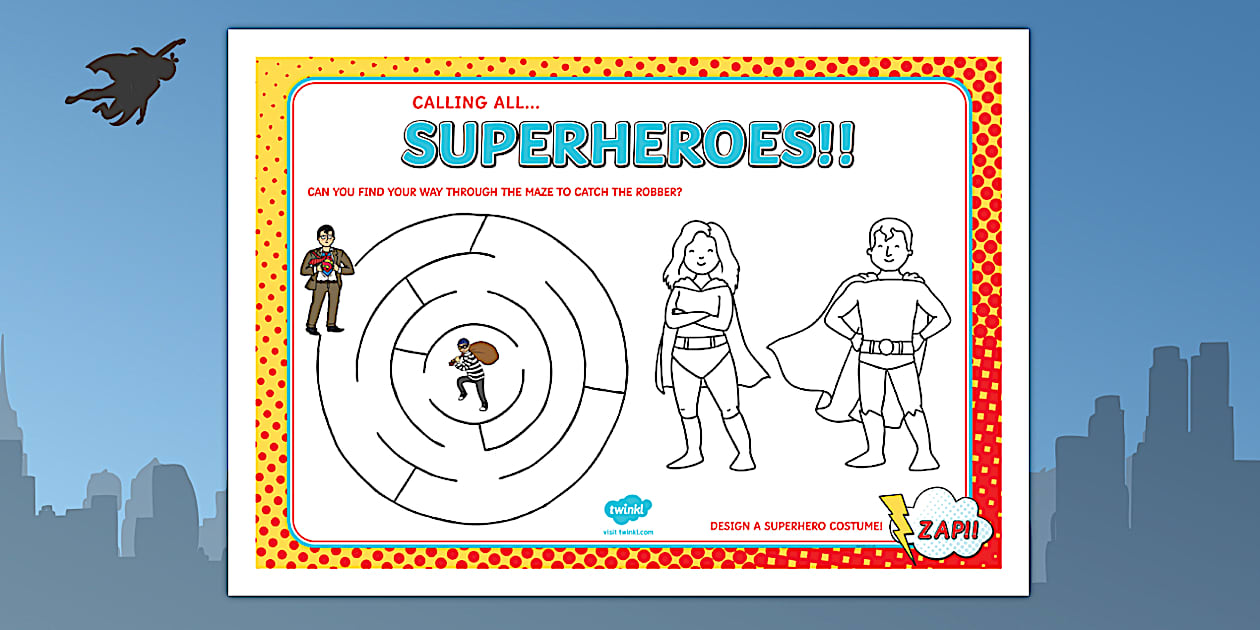 Superhero Themed Birthday Party Activity Place Mats - props