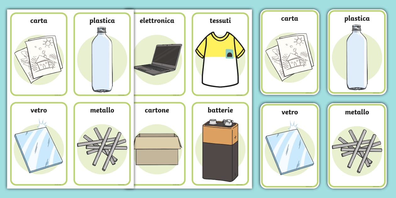 Materiali Riciclabili Flashcards (teacher made) - Twinkl