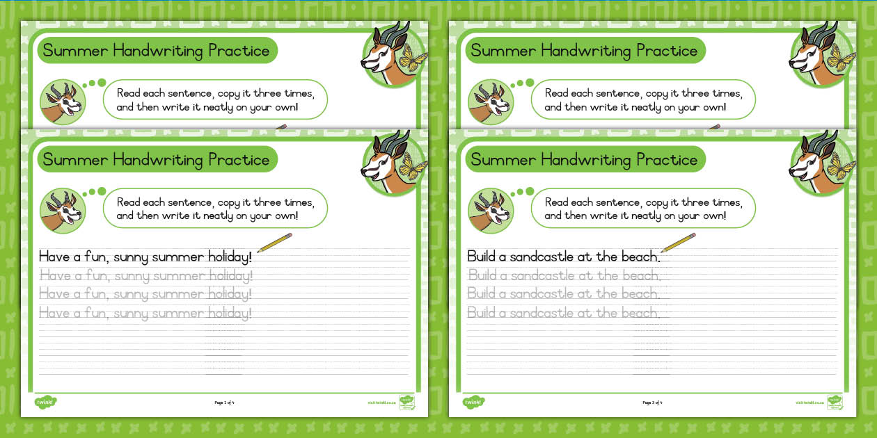 Grade 1: Summer Sentences Handwriting Practice - Twinkl