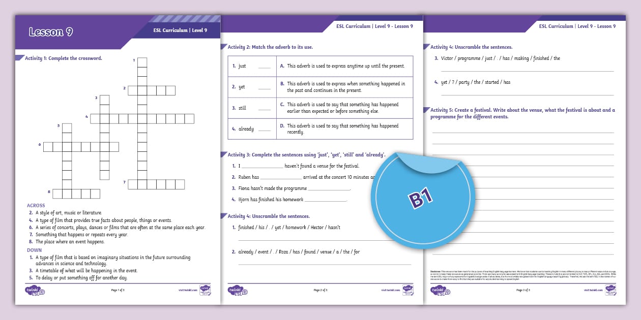 ESL Curriculum Level 9, Lesson 9 Review Activity - Twinkl