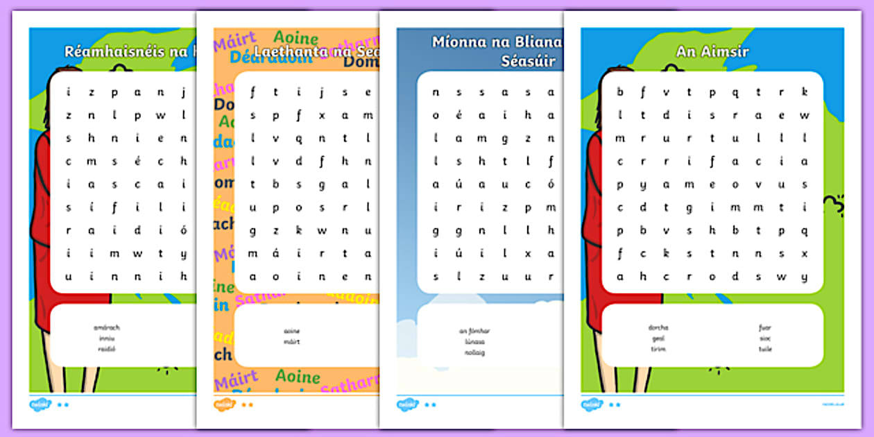 Irish Aimsir Pack Word Search-Irish - Twinkl