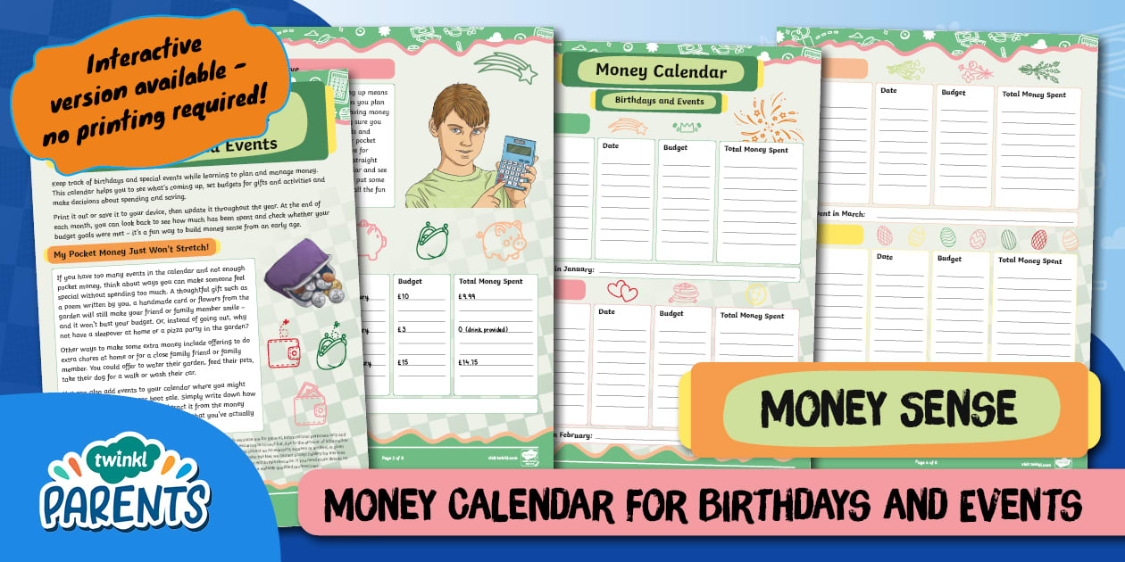 Money Sense: Money Calendar for Birthdays and Events (Ages 7–11)