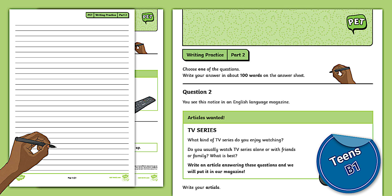 Twinkl B1 PET Writing Part 2 Exam Practice (teacher made)