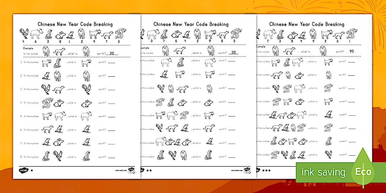 Chinese New Year Place Value Crack the Code Activity for 1st-2nd Grade