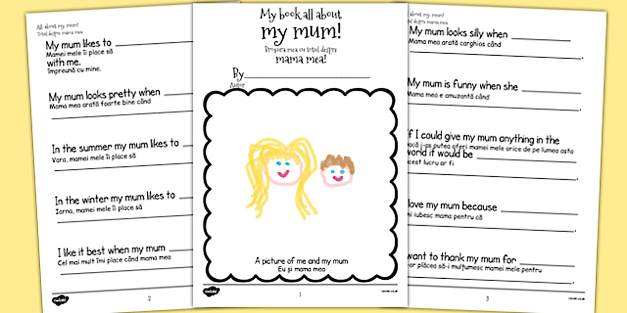 A Book About My Mum Template Romanian Translation - Twinkl