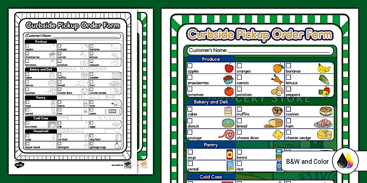 Grocery Store Dramatic Play Curbside Pickup Order Form