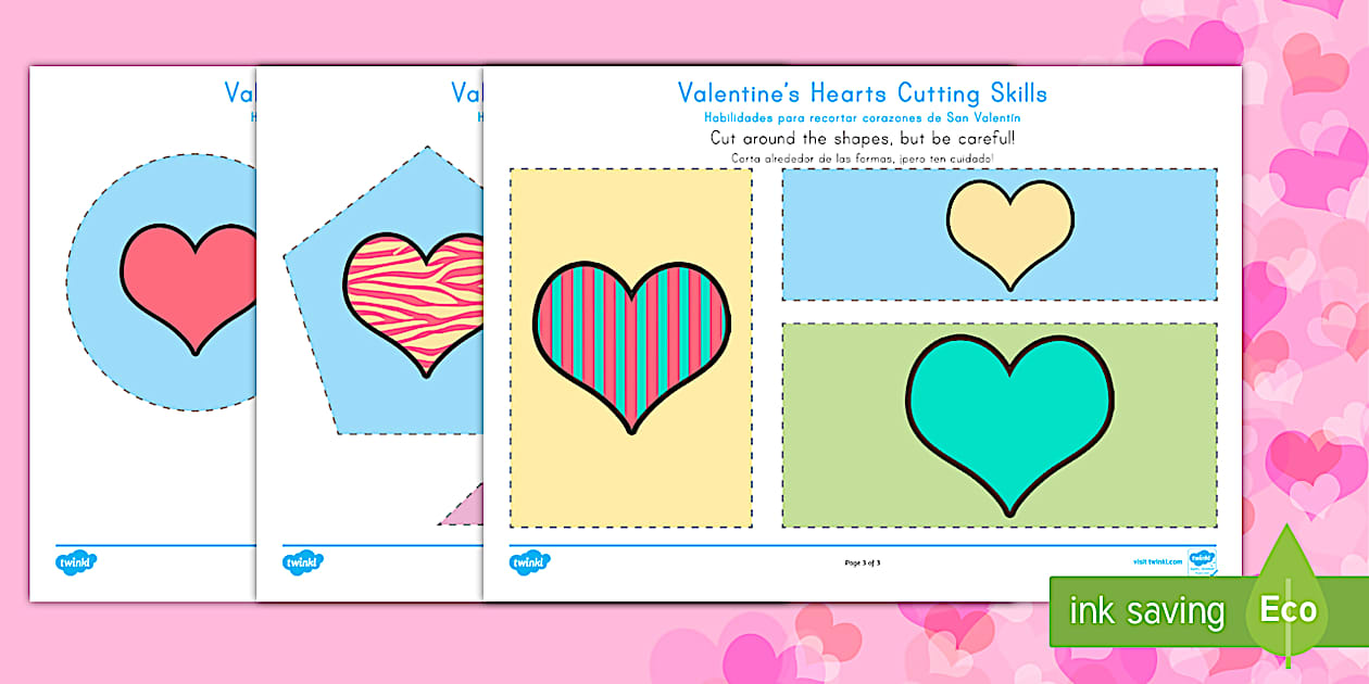 Valentine Hearts Cutting Skills Worksheet - Craft Templates- Guía de ...