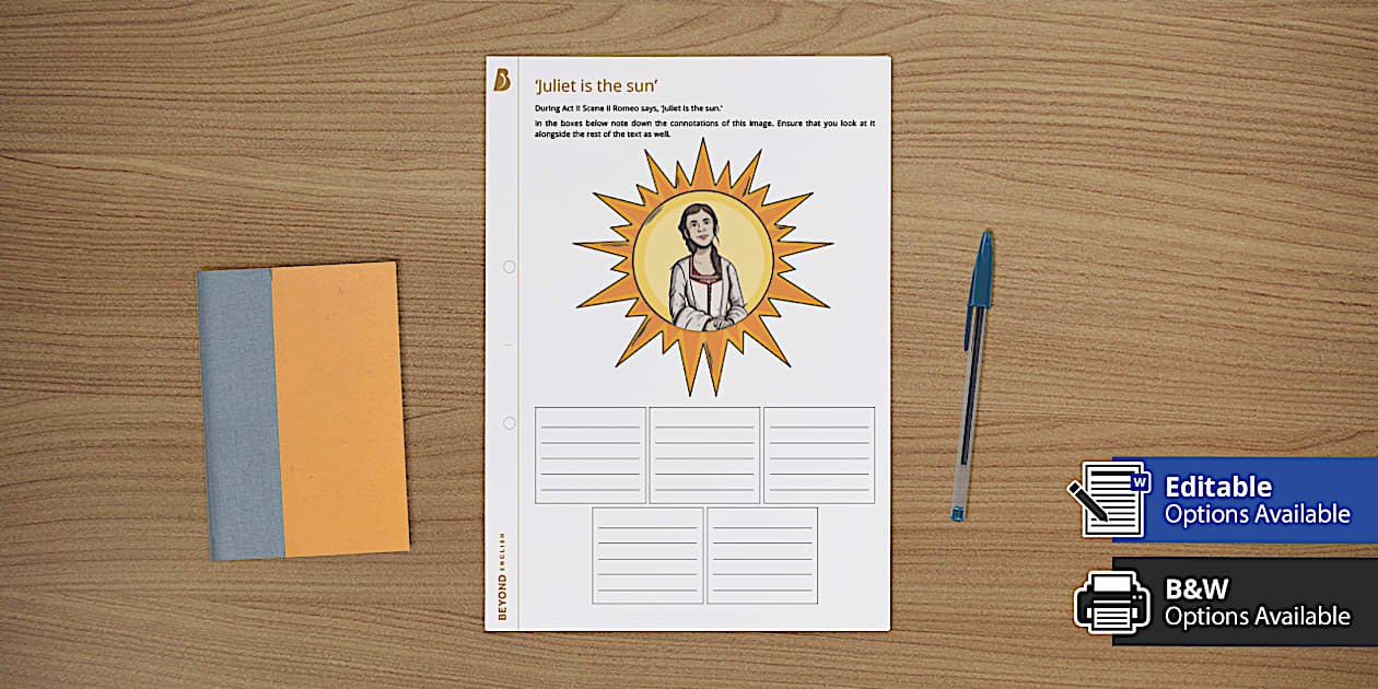 GCSE Romeo and Juliet: Juliet is the Sun Act II, Scene ii Worksheet