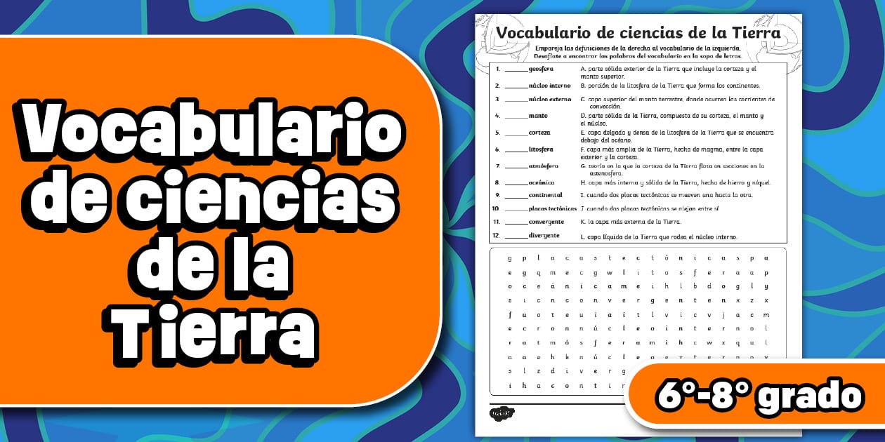 Quiz de emparejar vocabulario y sopa de letras 6°-8° grado