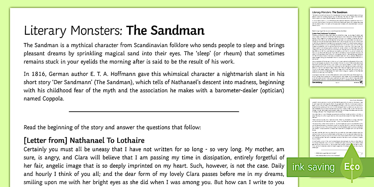 Literary Monsters: The Sandman Worksheet (teacher made)