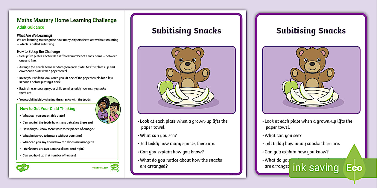 👉 EYFS Maths Mastery Home Learning Challenge Subitising Snacks