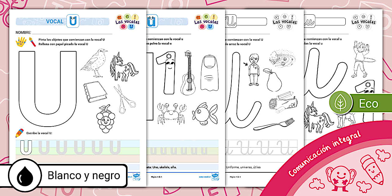 Guía de Trabajo Actividades con la vocal u (teacher made)