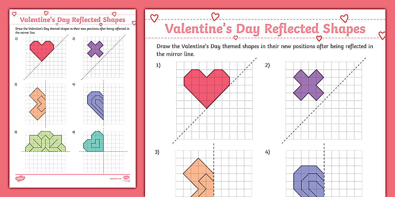 Valentine’s Day Reflected Shapes Worksheet - Twinkl