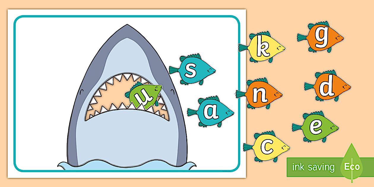 Editable Feed the Shark Phase 2 Phonics Game (teacher made)