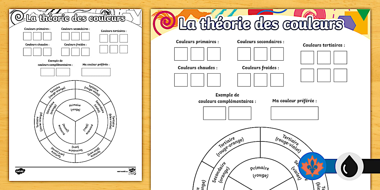 Elements of Art: Colour Theory Worksheet French