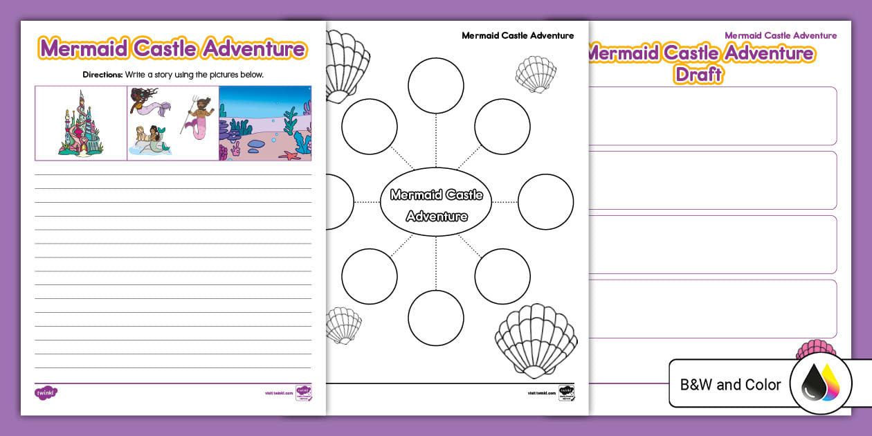 First Grade Mermaid Castle Adventure Write a Story Worksheet