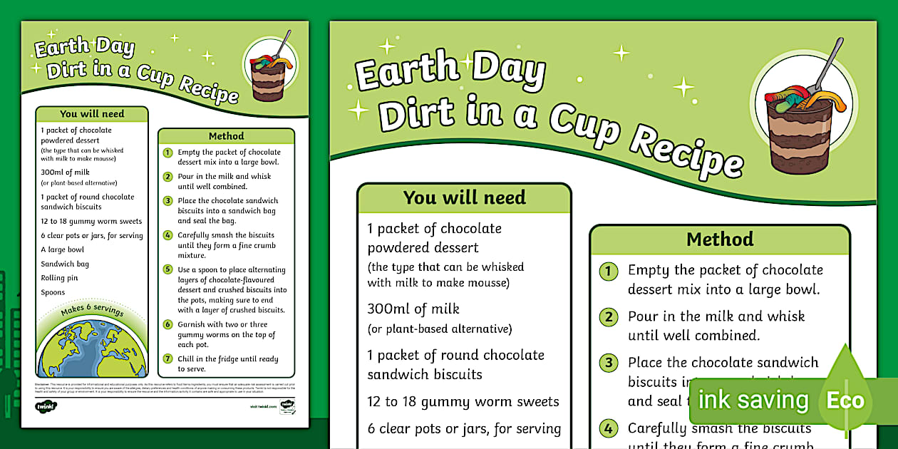 Earth Day: Dirt in a Cup Recipe | Twinkl (teacher made)