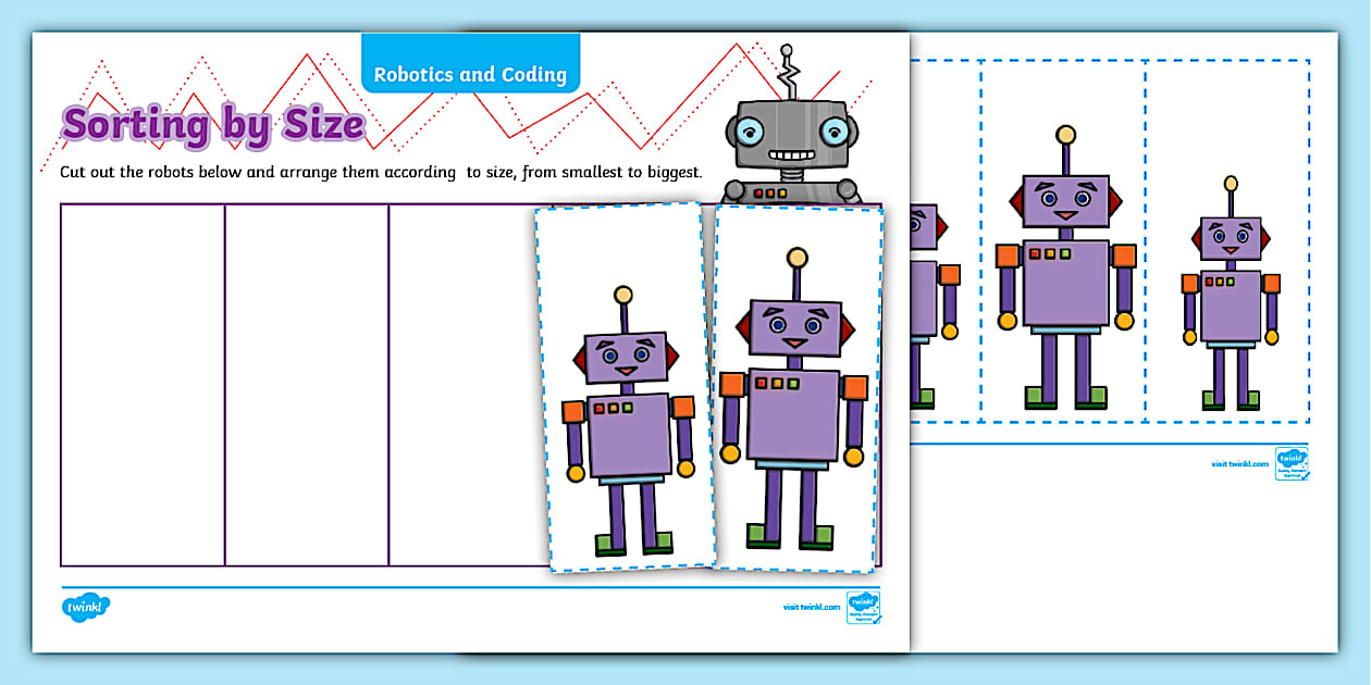 Grade R Coding and Robotics Sort by Size Robots Activity