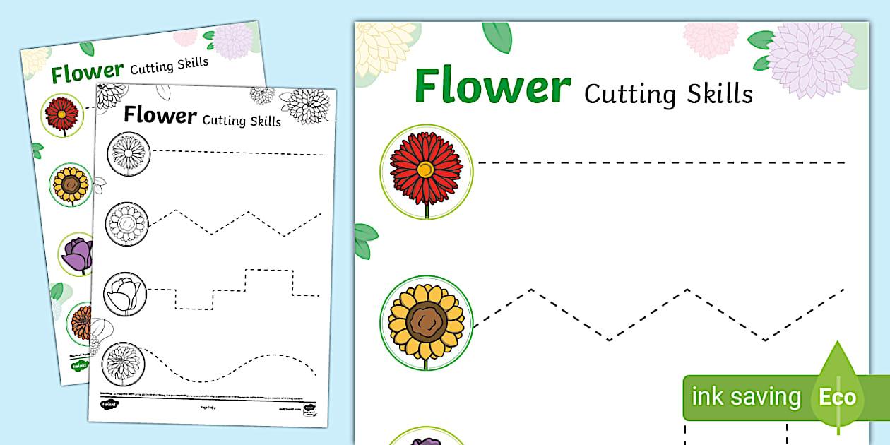 Flower-Themed Cutting Skills Worksheets (Teacher-Made)