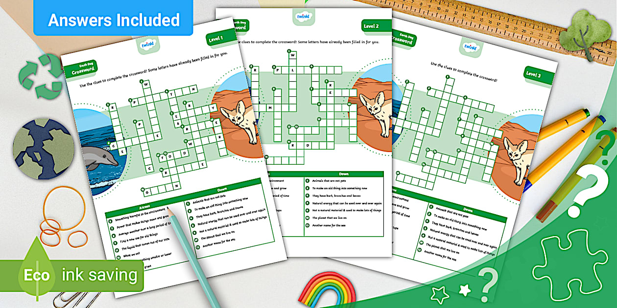 Earth Day Crossword Puzzle - AL - Kids - Twinkl Puzzled