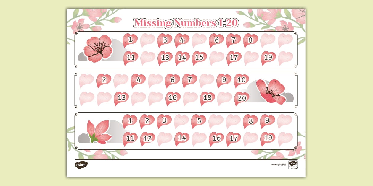 Sakura-Themed Missing Numbers Worksheet (Teacher-Made)