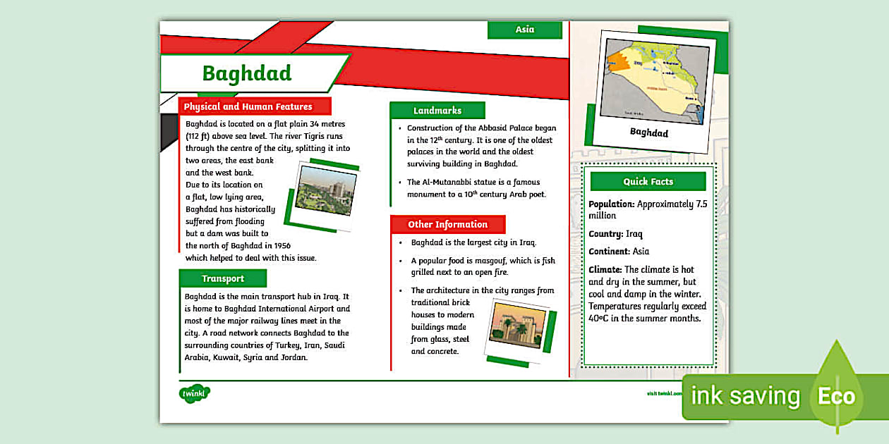 KS2 Baghdad Fact File - Geography - Twinkl