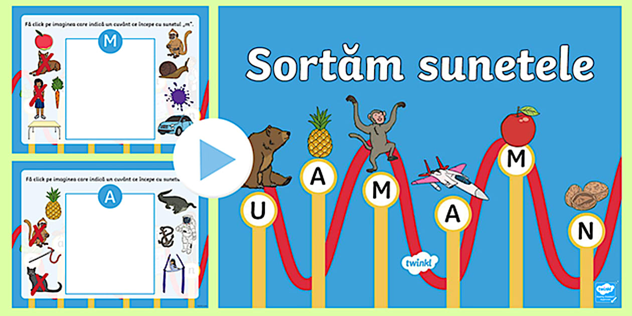 Sortăm sunetele A, M, U și N - Joc PowerPoint - Twinkl