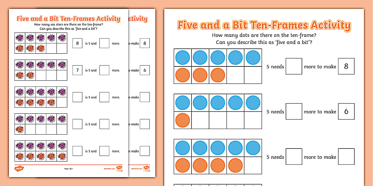 👉 Ten-Frame for 'Five and a Bit' Activity Sheet - Twinkl