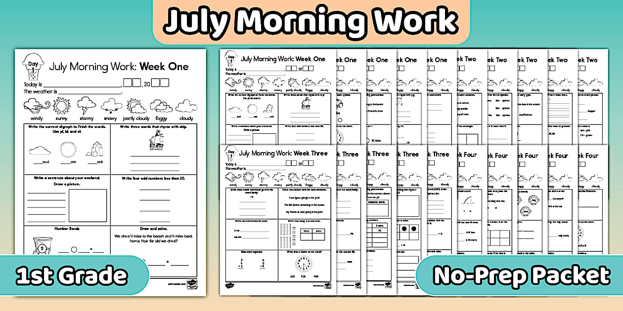 First Grade July Morning Work Bundle