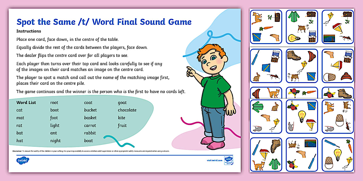 Spot the Same /t/ Word Final Sound Game (teacher made)
