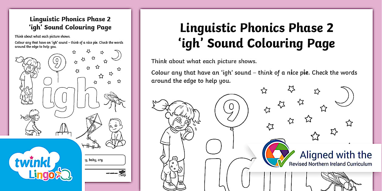 Editable Linguistic Phonics Phase 2 'igh' Sound Colouring Page