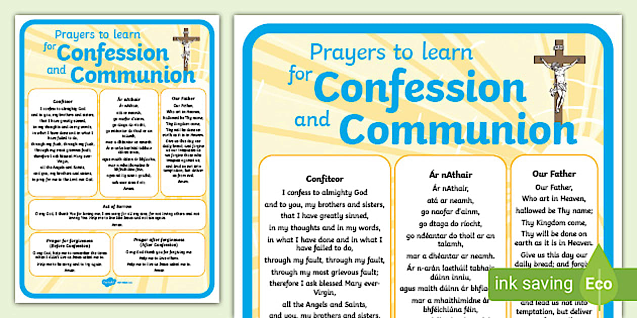 Black and White Prayers to learn for Confession and Communion A4 Display