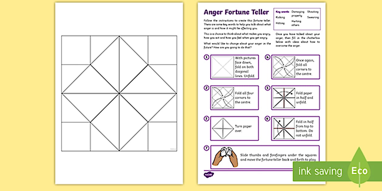 Anger Fortune Teller Template (teacher made) - Twinkl