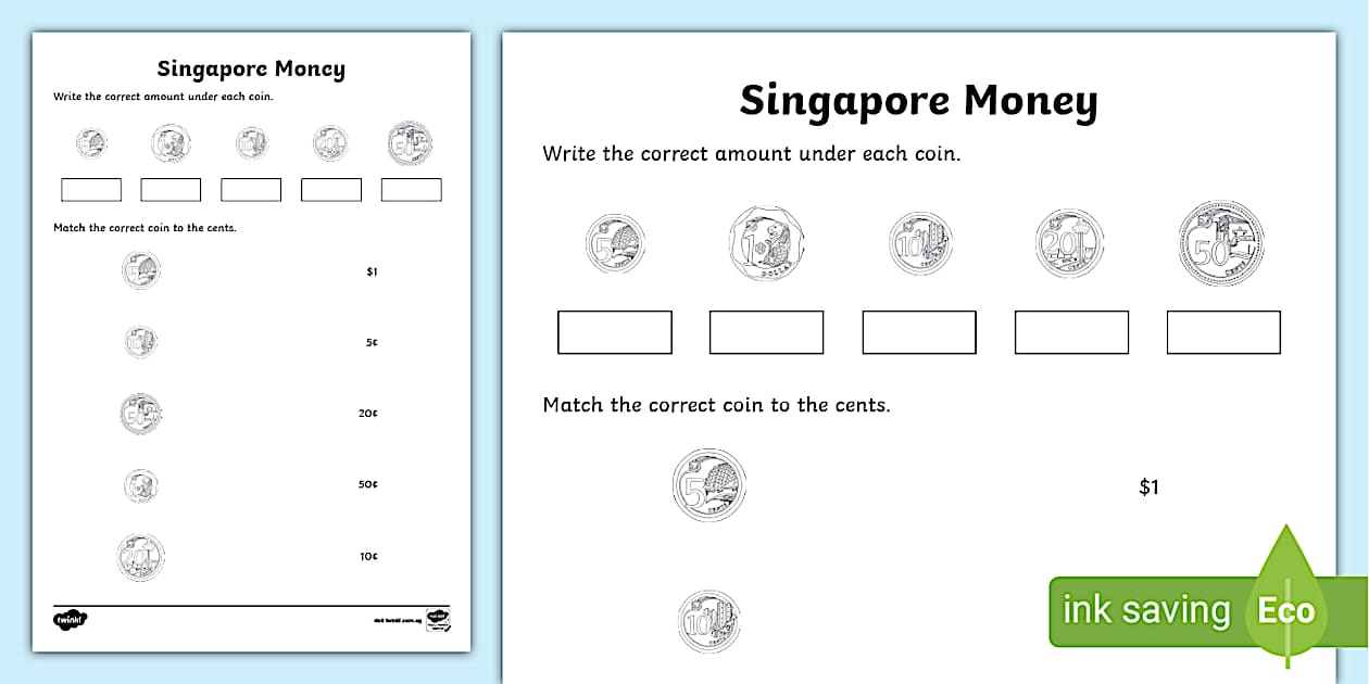 *Singapore Coins Matching Worksheet* (Hecho por educadores)