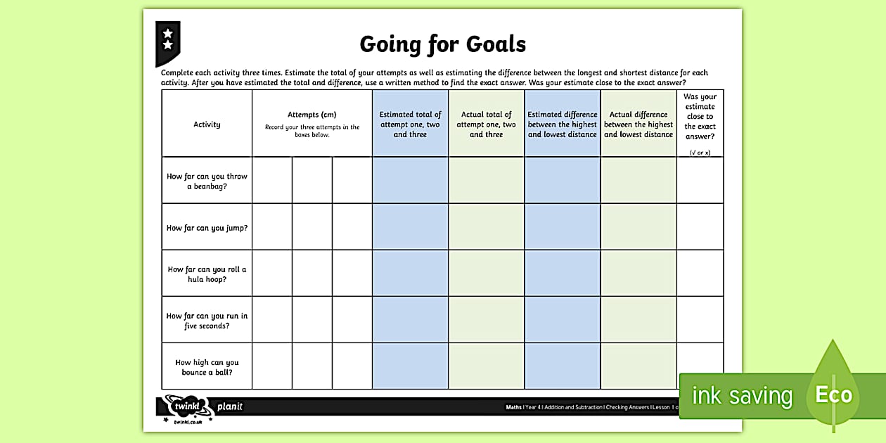 Estimation Going for Goals Differentiated Worksheet / Worksheets - Number