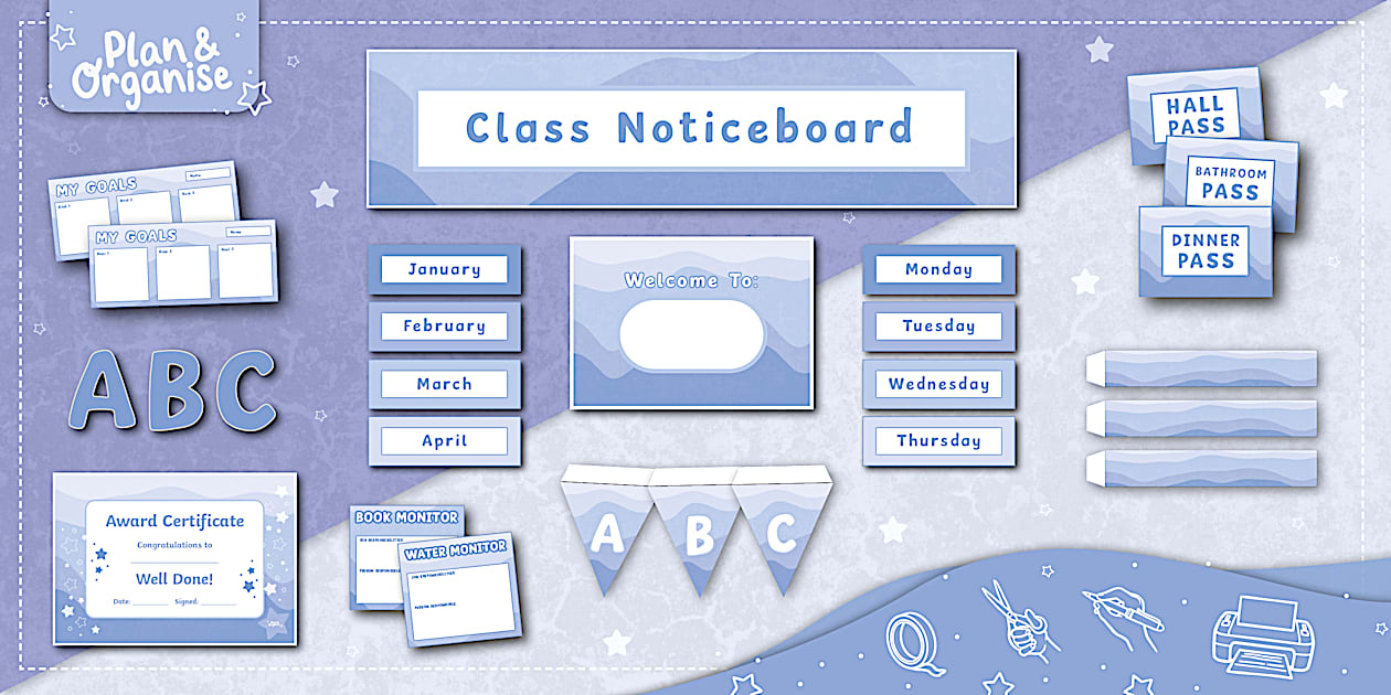 Classroom Display Pack | Calming Blue Waves (teacher made)
