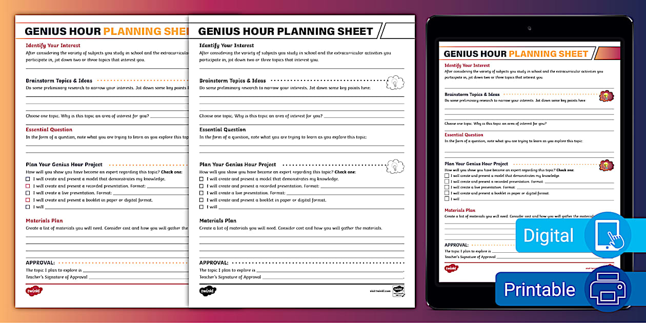Genius Hour Planning Sheet | Sixth Grade | Twinkl - Twinkl