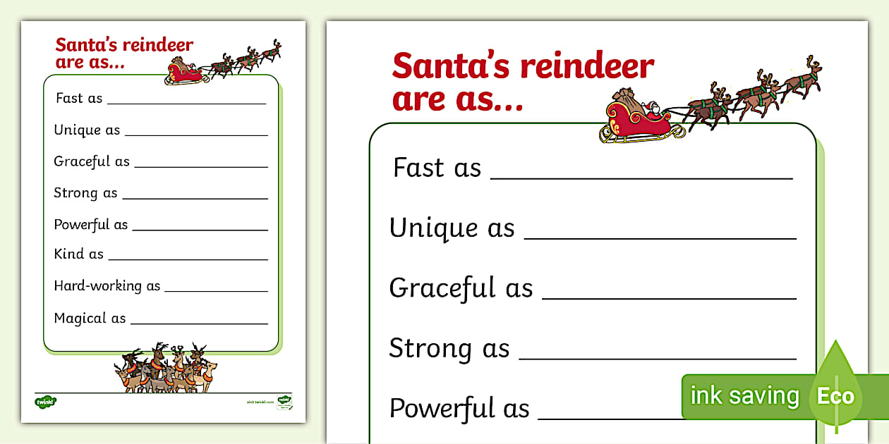 Santa's Reindeer Simile Poem Template - Twinkl